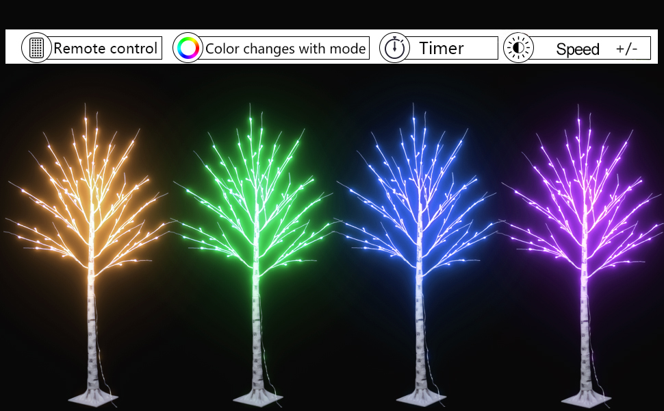 Elnsivo 6FT Color Changing Birch Tree with 120 LED Lights, Christmas ...
