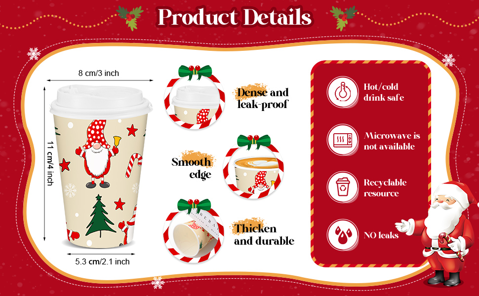 Amazon.com: Umigy 100 Pcs 12 oz Christmas Disposable Coffee Cups with ...