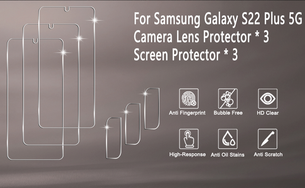 Amazon.com: [3+3 Pack] Galaxy S22 Plus Screen Protector + Camera Lens Protector, 9H Tempered ...