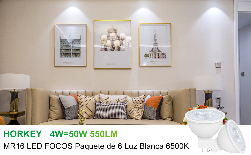HORKEY Foco LED MR16 Moderna Bombilla GU5.3 GX5.3 4w=50W 6500K 3000K Luz Cálida Blanco (Luz ...