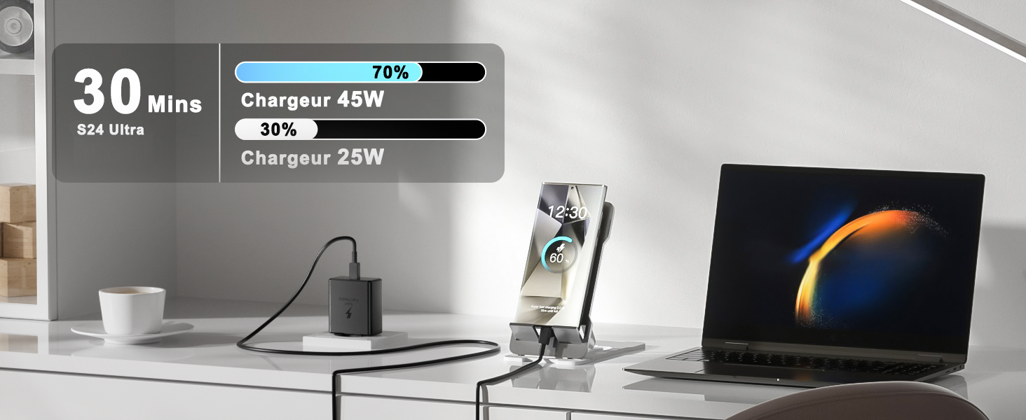 Newding 45W Chargeur Super Rapide Compatible avec Samsung Galaxy A56 S25 S24 S23 S22 S20 Ultra ...