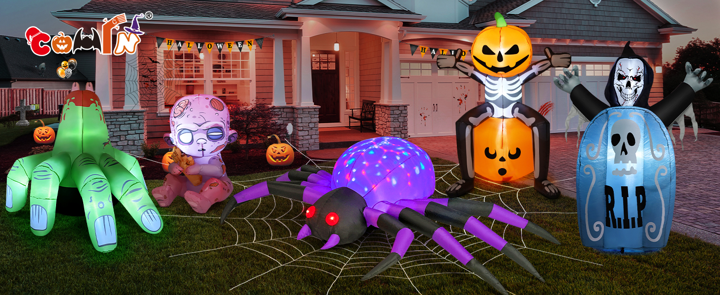 Amazon.com: COMIN 9FT Width Halloween Inflatables Outdoor Decorations Spider Blow Up Yard ...