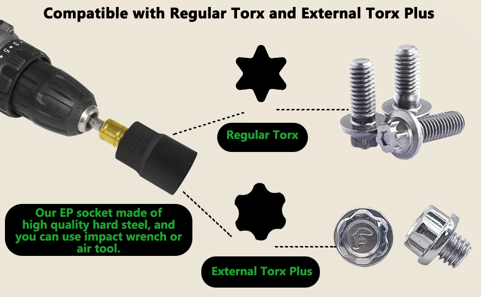19pc External Torx Plus Socket Set 6 Point Ep Socket Ep4 Ep5 Ep6 Ep7 Ep8 Ep10 Ep11 Ep12
