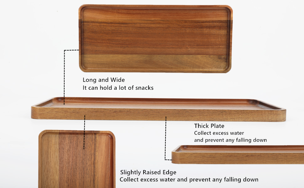 Amazon.com: 2 PCS Solid Acacia Wood Serving Trays 15.7 * 7.08 inch ...