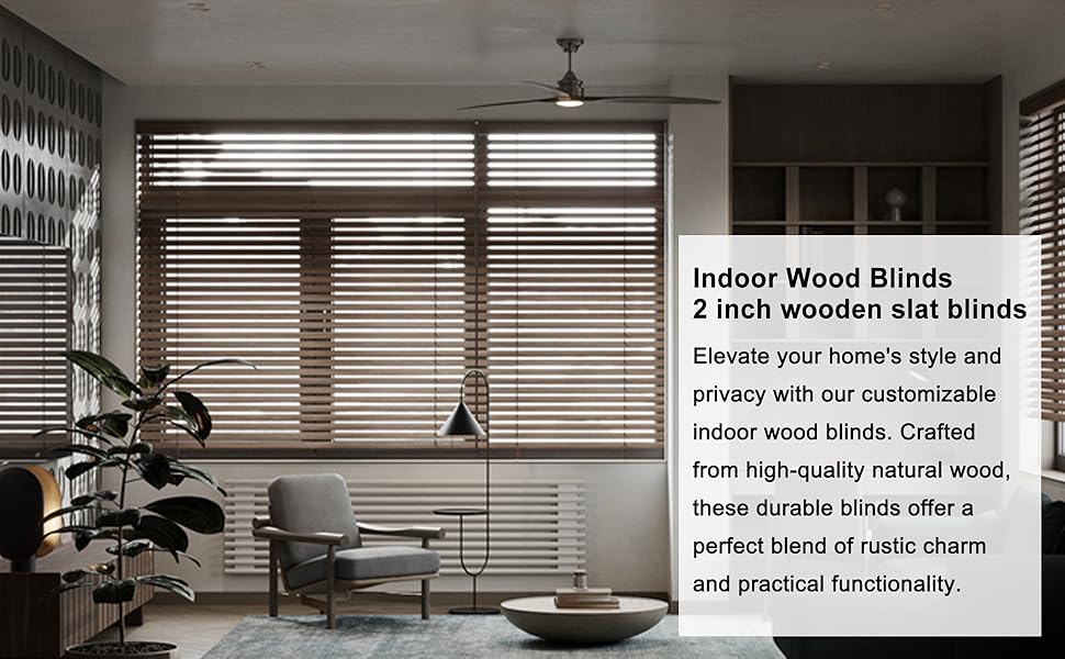 Amazon.com: Indoor Wood Blinds - 2" Slats, Customizable Wood Horizontal Window Blinds, Wooden ...