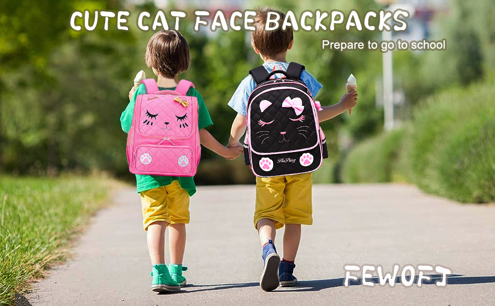 Sac à dos d'école motif tête de chat pour filles, sacs d'école primaire ...