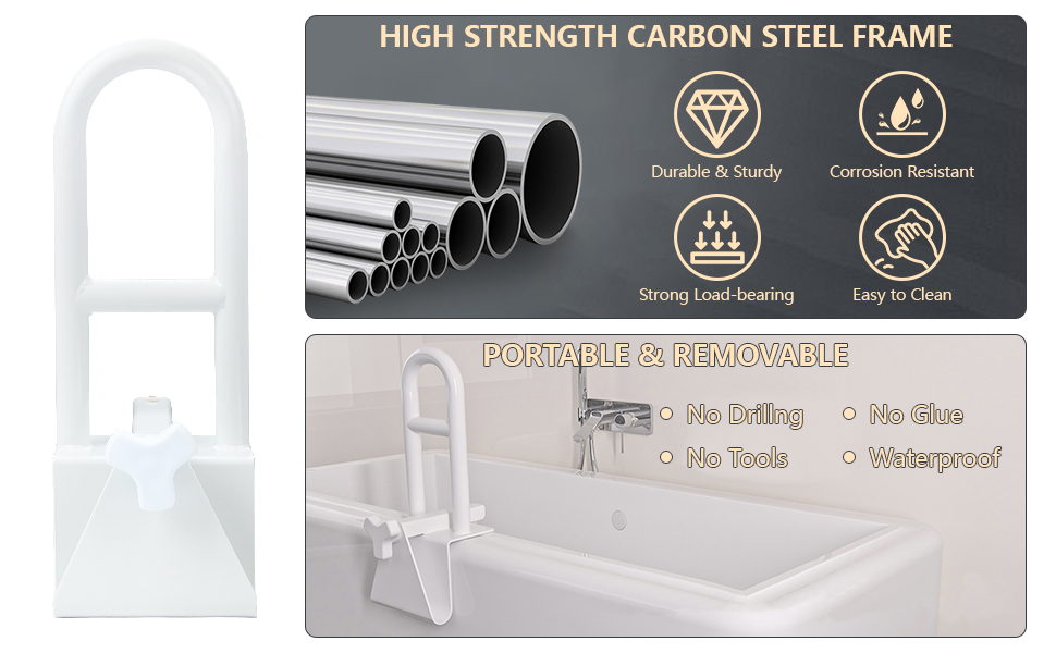 Amazon.com: Wishtofly Bathtub Safety Rail, Heavy Duty Bath and Shower Grab Bar for Seniors and ...