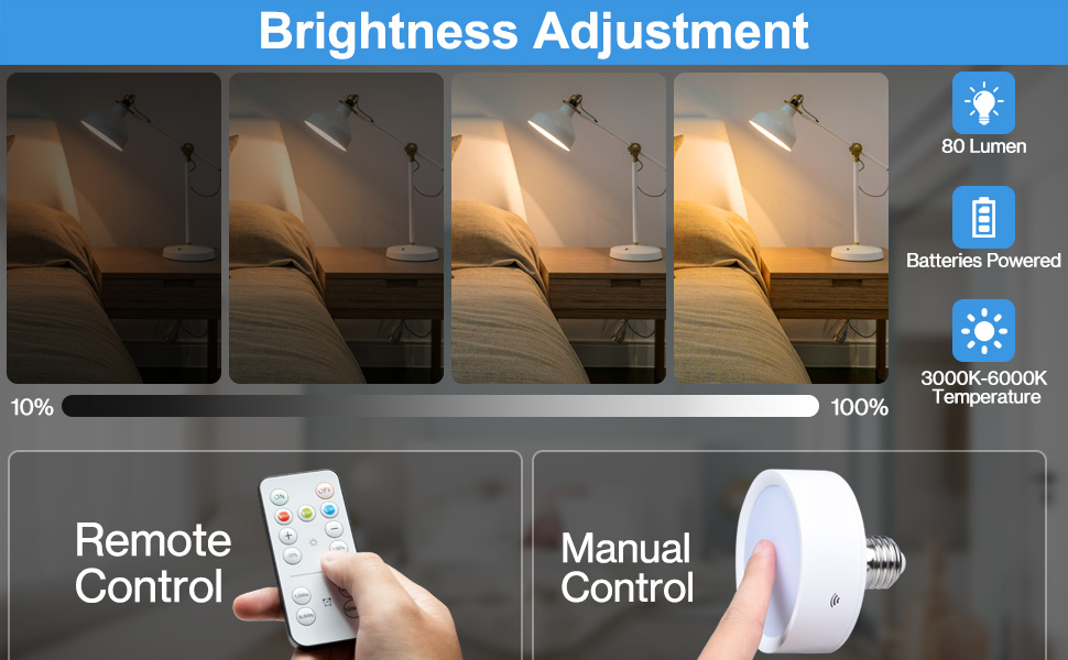 Battery Operated Light Bulbs for Lamps, E26 Wireless Battery Powered ...