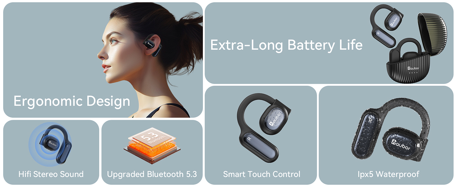 Amazon.com: AUBOR Sports Headphones Wireless Bluetooth 5.3 Open Ear ...