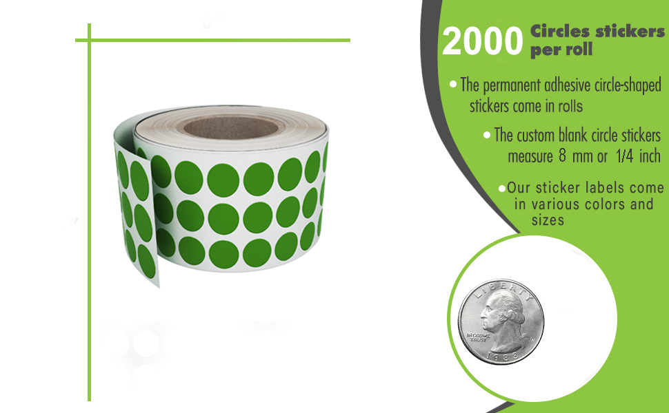Amazon.com : Royal Green Color Code Labeling Dots 1/4 inch 8mm Circle Stickers Roll, 2000-Pack ...