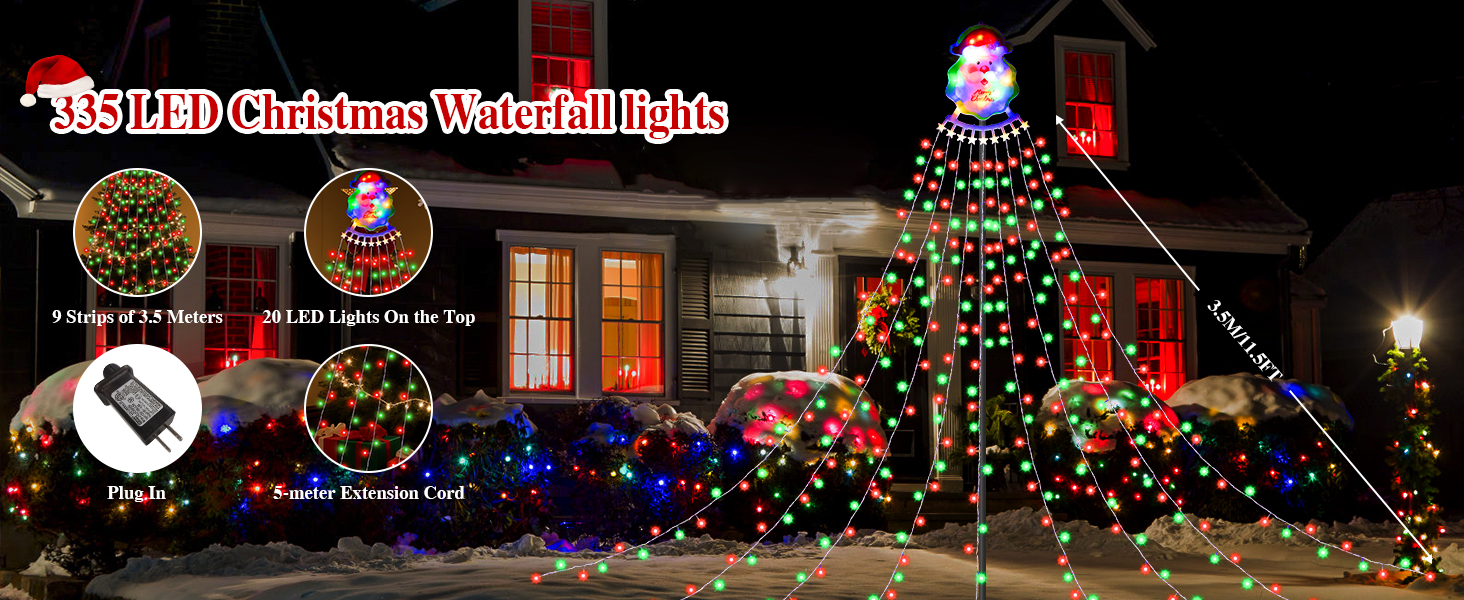 Vynoblip Christmas Decorations Outdoor String Lights - 335 LED 11.48ft ...