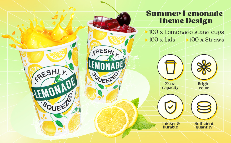 Amazon.com: Meanplan 300 Pieces/100 Sets Lemonade Cups with Lids and ...