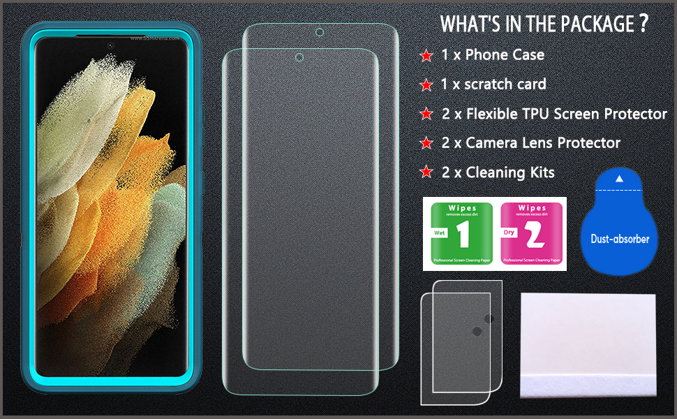 Amazon.com: YKHJKLEC for Samsung Galaxy S21 Ultra Case, with 2Pcs [Self Healing Flexible TPU ...