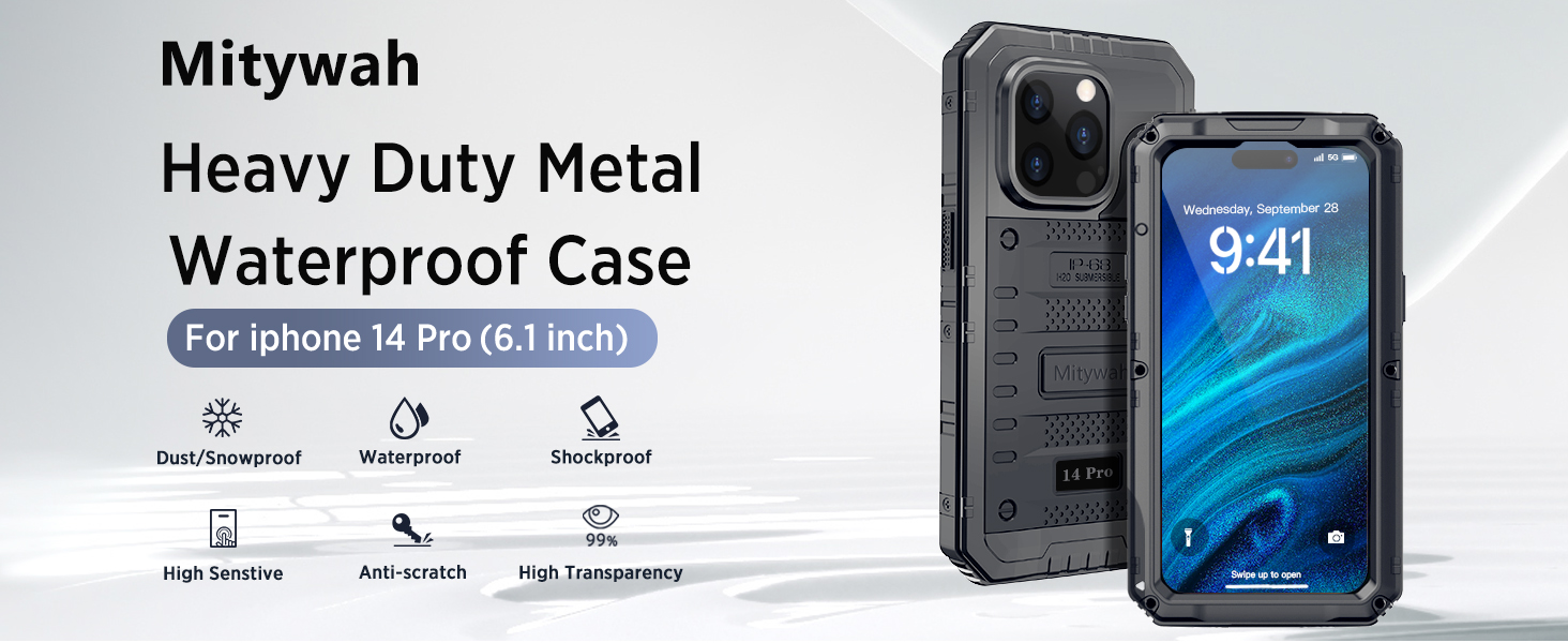 Amazon.com: Mitywah Waterproof Case for iPhone 14 Pro, Heavy Duty Shockproof Case with Built-in ...
