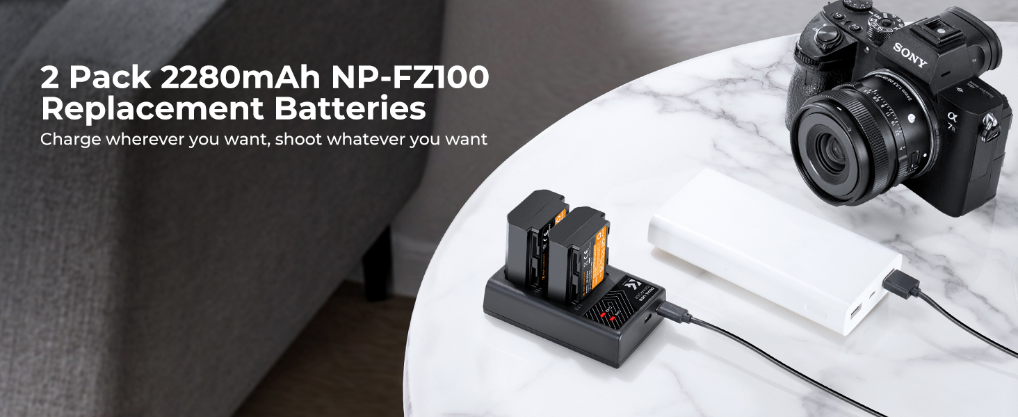 Amazon.com: K&F Concept NP-FZ100 Battery and Dual Slot Charger Set for Sony A7C, A7 III, A7R III ...