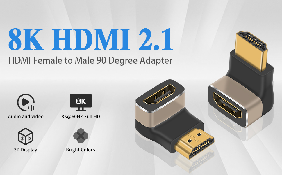 Duttek HDMI 90 Degree Adapter 8K, HDMI Male to Female Adapter, Upward and Down Angle HDMI L ...