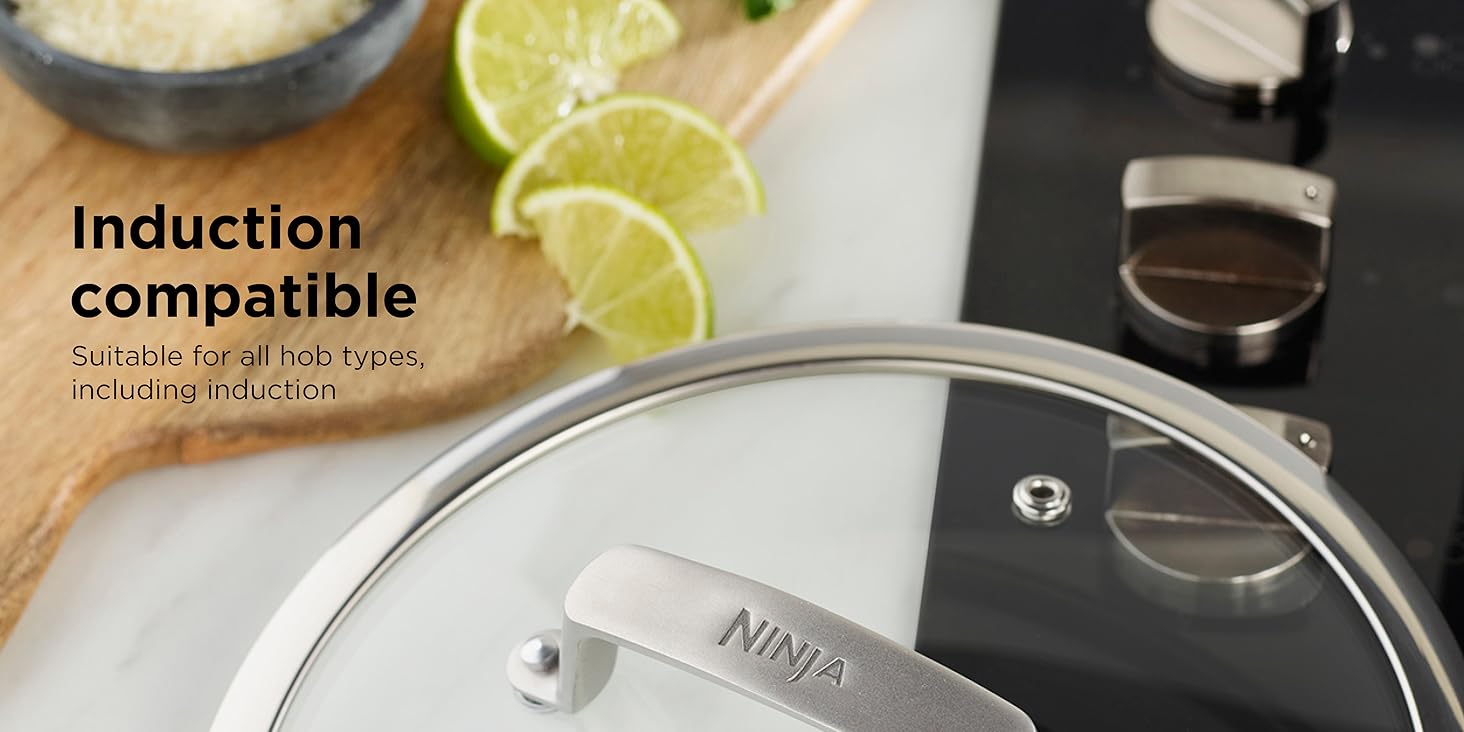 Ninja ZEROSTICK Stackable Cookware 3-Piece Pan Set, Non-Stick, 3 Saucepans, 16cm, 18cm and 20cm ...