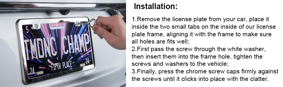 ELECTRONLUMEN Stainless Steel License Plate Frames Silver Fit Standard CA License Plate 4 Holes ...