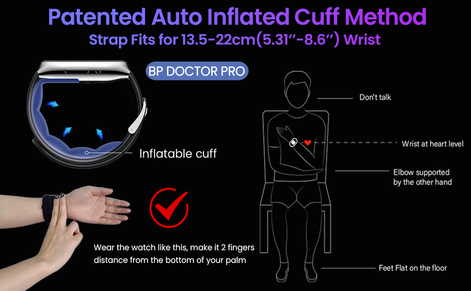 YHE BP Doctor Pro, Blood Pressure Watch with Patented Cuff, Wrist BP Monitor, Smartwatch for ...