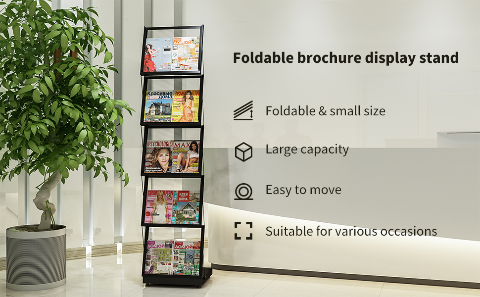 Amazon.com: Kroey brochure display stand&Foldable Magazine Rack with 5 Pockets for Exhibition ...