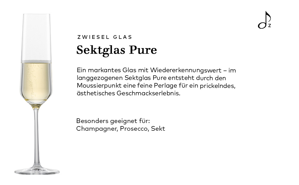 Zwiesel Glas Sektglas Pure (2-er Set), anmutige Champagner Gläser mit Moussierpunkt ...