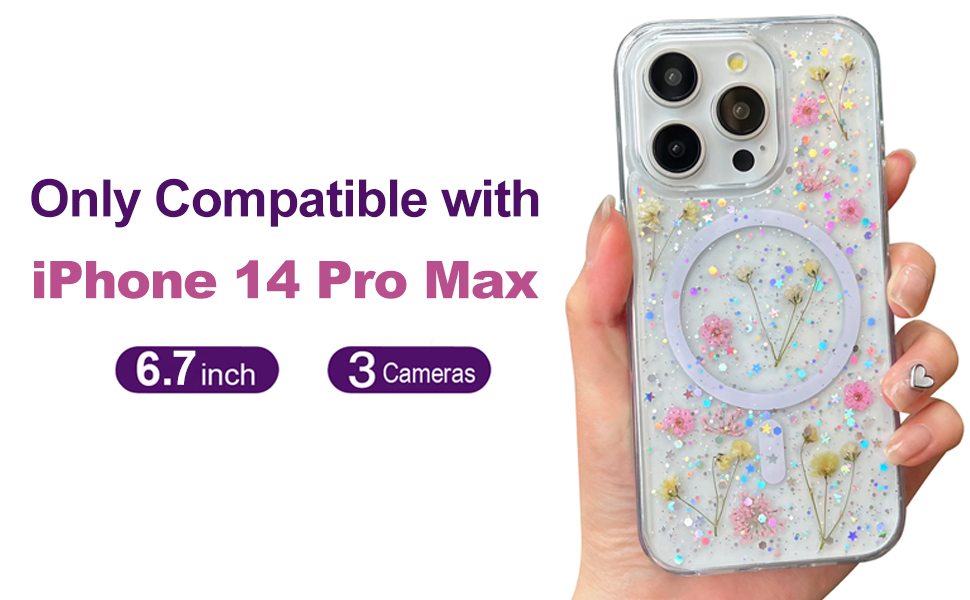 Amazon.com: ASONCE Cute Real Flowers for iPhone 14 Pro Max Case [Compatible with MagSafe] Clear ...