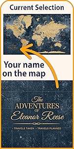 Amazon.com: HolyCowCanvas Personalized Push Pin World Travel Map with Pins, Gold & Navy World ...