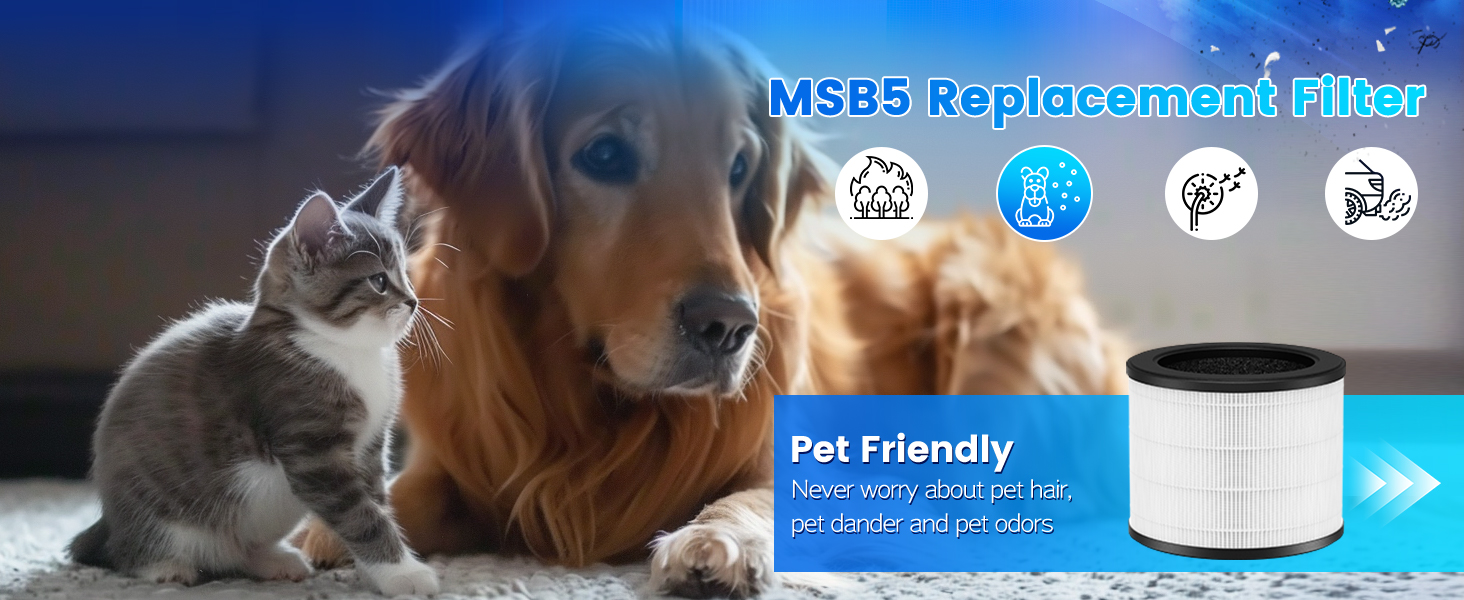 Amazon.com: 4 Pack MSB5 Filter Replacement Compatible with Membrane Solutions MSB5 Air Puri-fier ...