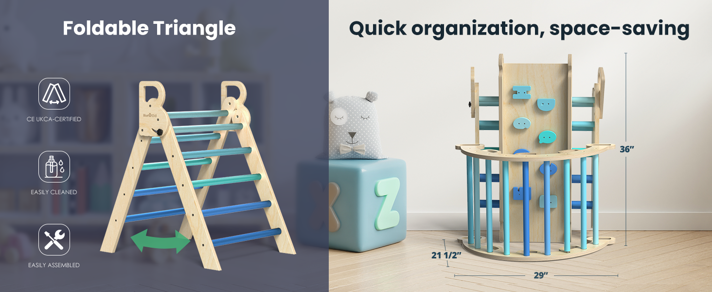 Amazon.com: BlueWood Pikler Triangle Set, 7-in-1 Foldable Wooden Toddler Climbing Toys Indoor ...
