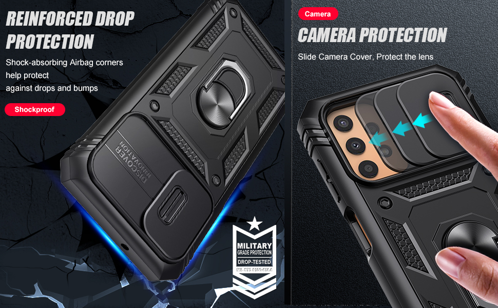 LeYi for Samsung A13 Phone Case with Camera Cover Slider, (2 Pack HD Screen Protector) 360° Full ...