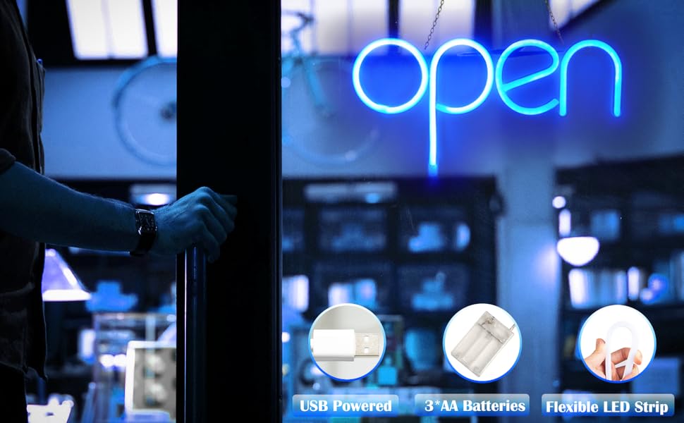 Amazon.com : Open LED Neon Sign Light for Business Powered by USB Cord or 3*AAA Batteries Shop ...