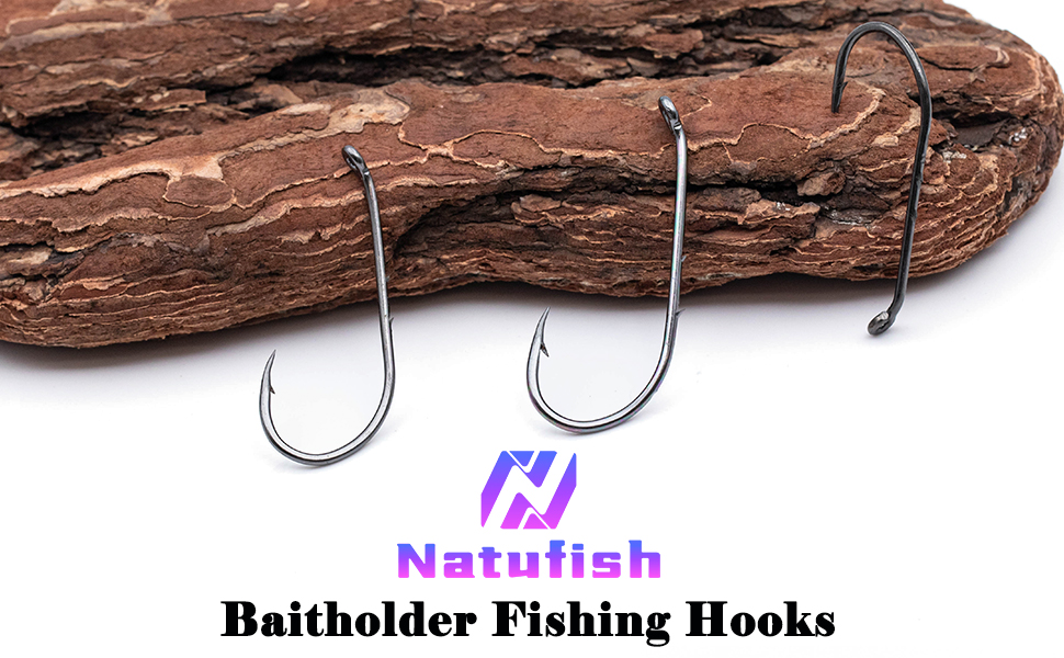 Amazon.com : Natufish Baitholder Fishing Hooks 50Pcs Bait Holder Hooks Offset/Double Barbed/Long ...