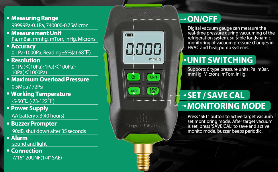 Amazon.com: Rogvoc Digital Vacuum Gauge, HVAC Micron Vacuum Gauge ...