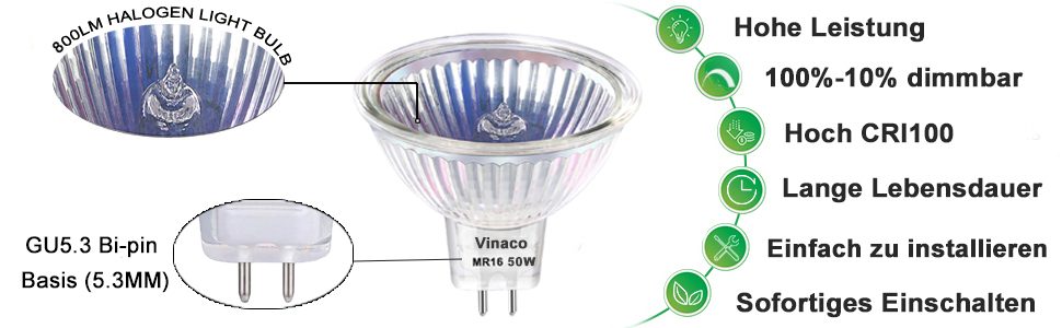 Leuchtmittel MR16 GU5.3 Halogen, 6er-Pack 12V GU5.3 50W, Leuchtmittel MR16 Warmweiß 2800K ...