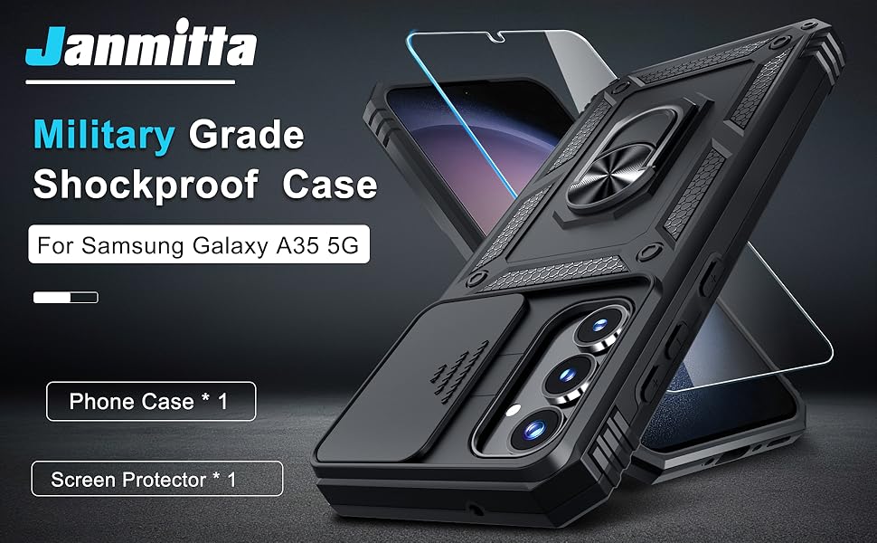 Amazon.com: Janmitta Compatible with Samsung Galaxy A35 5G Case Built in Slide Camera Lens Cover ...