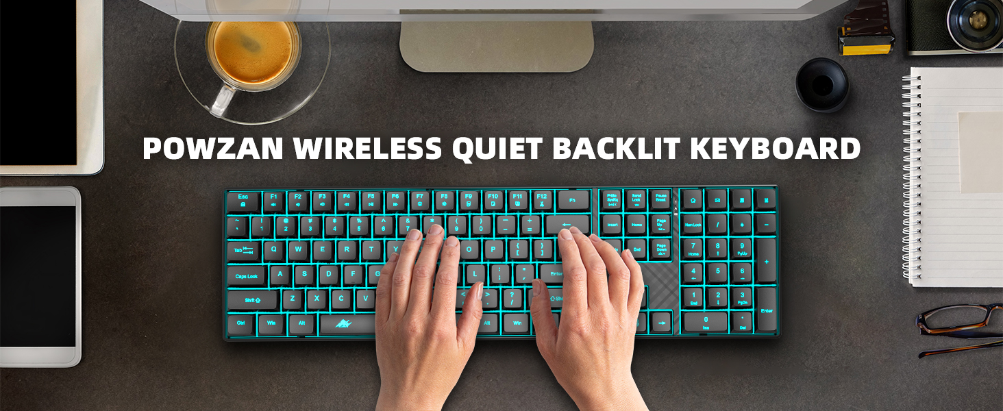 Amazon.com: POWZAN Wireless Backlit Keyboard Quiet - Computer Rechargeable Ergonomic Light UP ...
