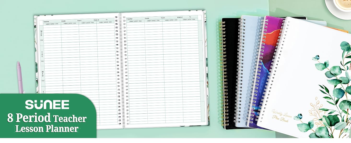 Amazon.com : SUNEE 8 Period Teacher Lesson Plan Book - Days Vertically ...