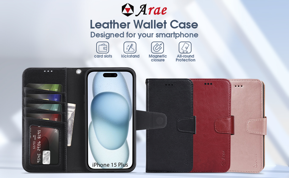 Amazon.com: Arae Compatible with iPhone 15 Plus Case with Card Holder and Wrist Strap Wallet ...