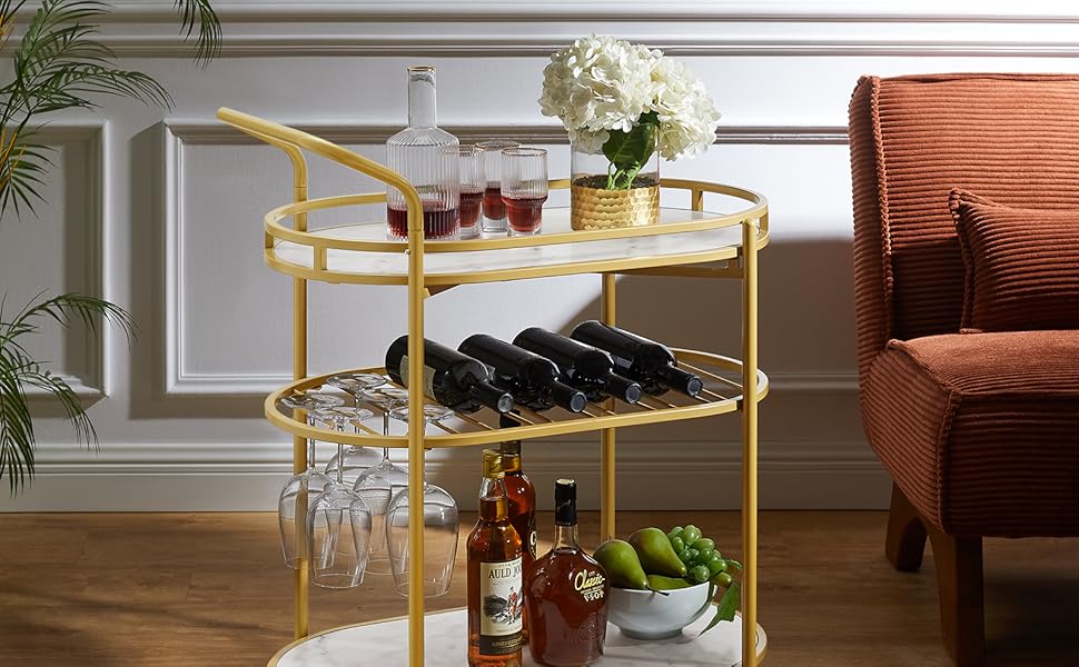 Amazon.com - Joyofcife Square Gold Bar Carts with 3 Tier Storage Shelves Holder Home and ...