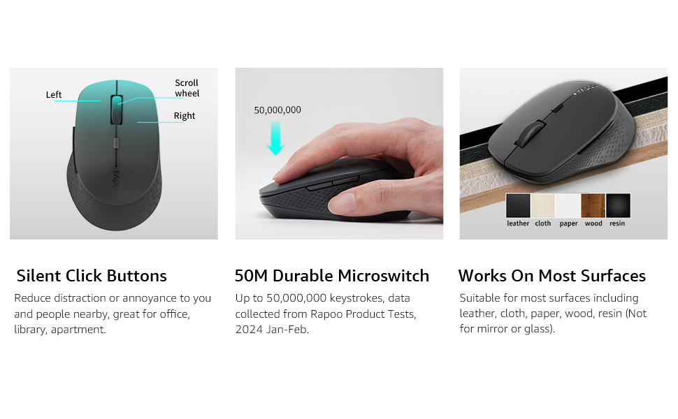 Amazon.com: Rapoo M300G Silent Wireless Mouse, Bluetooth Mouse for Laptop, 2.4GHz with USB ...