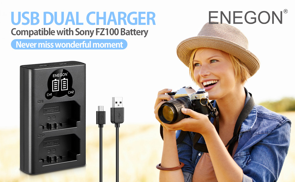 ENEGON NP-FZ100 Cargador USB LCD para batería Sony NP-FZ100 Totalmente Compatible con Sony A7iii ...