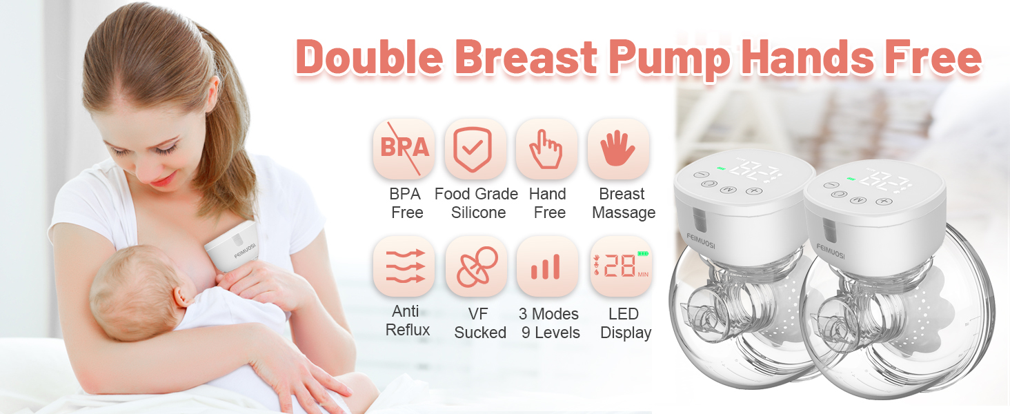 Wearable Breast Pump Hands Free, Double Electric Breast Pumps 3 Modes 9 Levels Leak-Proof ...