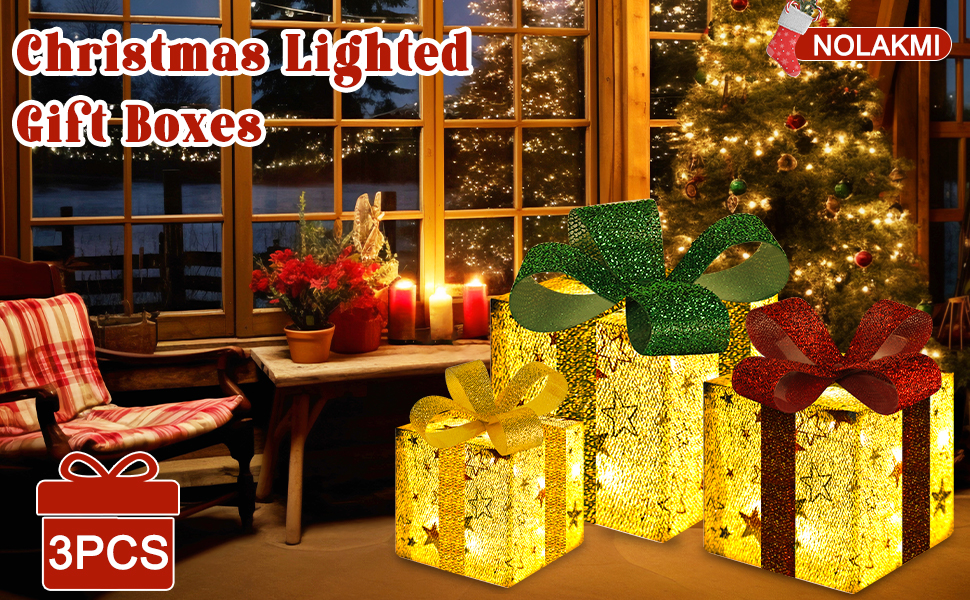 Amazon.com: 3PCS Christmas Lighted Gift Boxes with Remote Control, Pre-lit 50 LED Light-Up ...