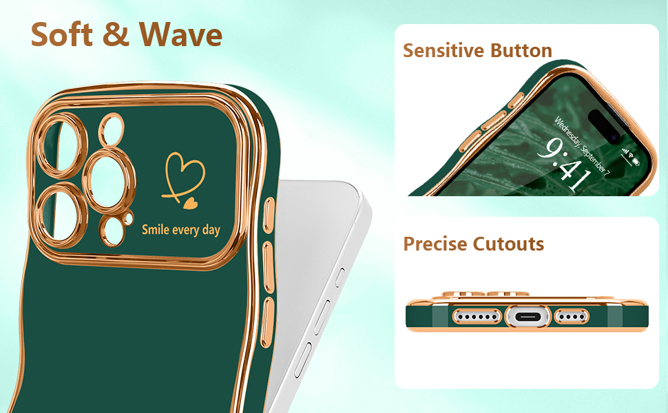 Amazon.com: LCHULLE for iPhone 16 Pro Max Case for Women Girls, Cute Wave Frame Curly Shape with ...