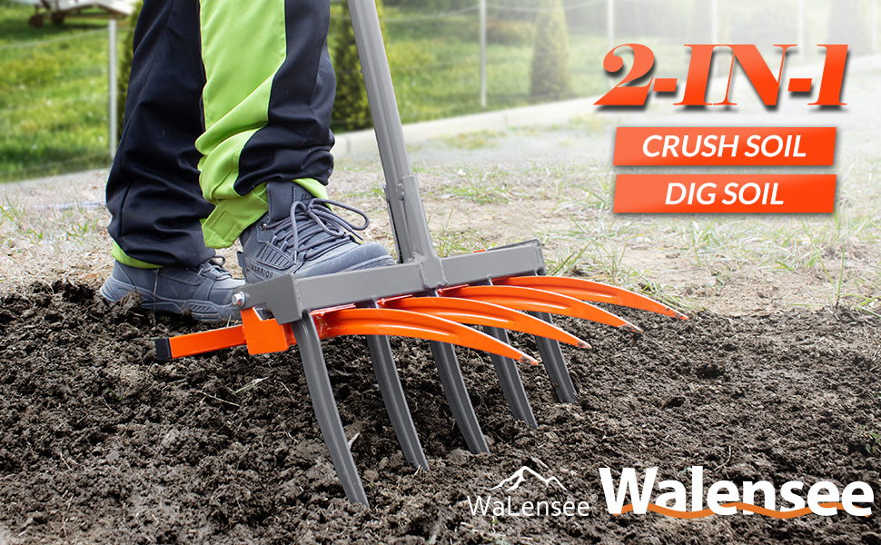 Amazon.com : Walensee Broad Fork Tool Cultivator Tiller Manual Hand Tiller with 9 Steel Tines ...