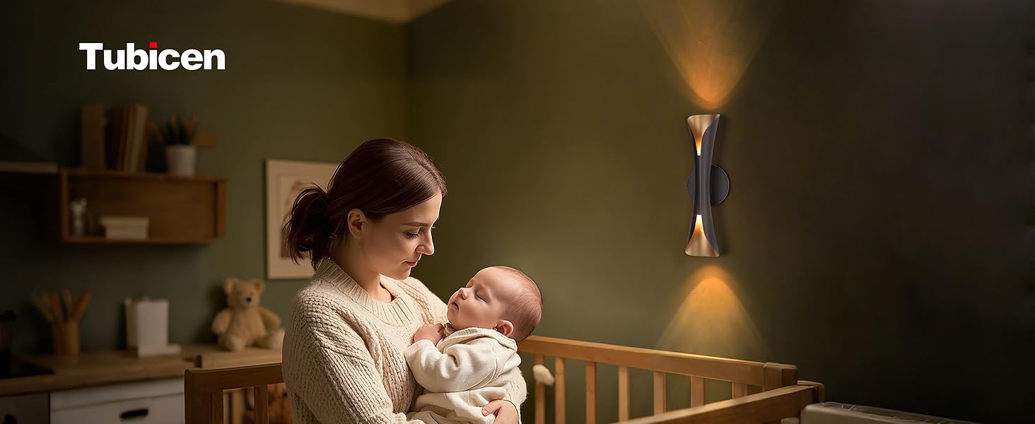 Tubicen Wall Sconce Black and Gold Dimmable Mid Century Modern Up and Down Sconce Lights Indoor ...