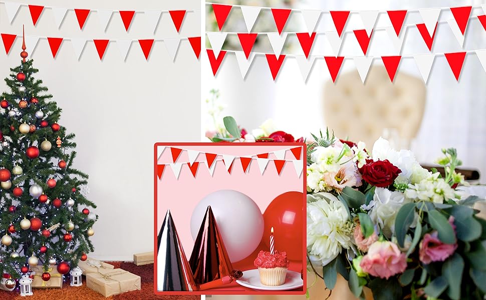 Amazon.com : LoveVC 100 Feet Red White Pennant Banner Flags String ...