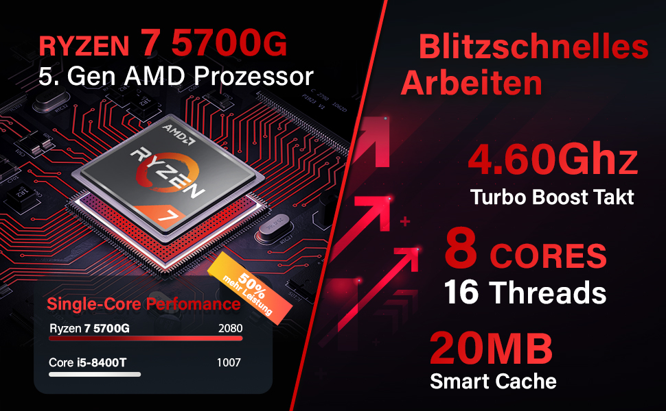 Greed® Ultra V2 PC mit AMD Ryzen 7 5700G - Schneller Rechner + Computer für Büro & Home Office ...