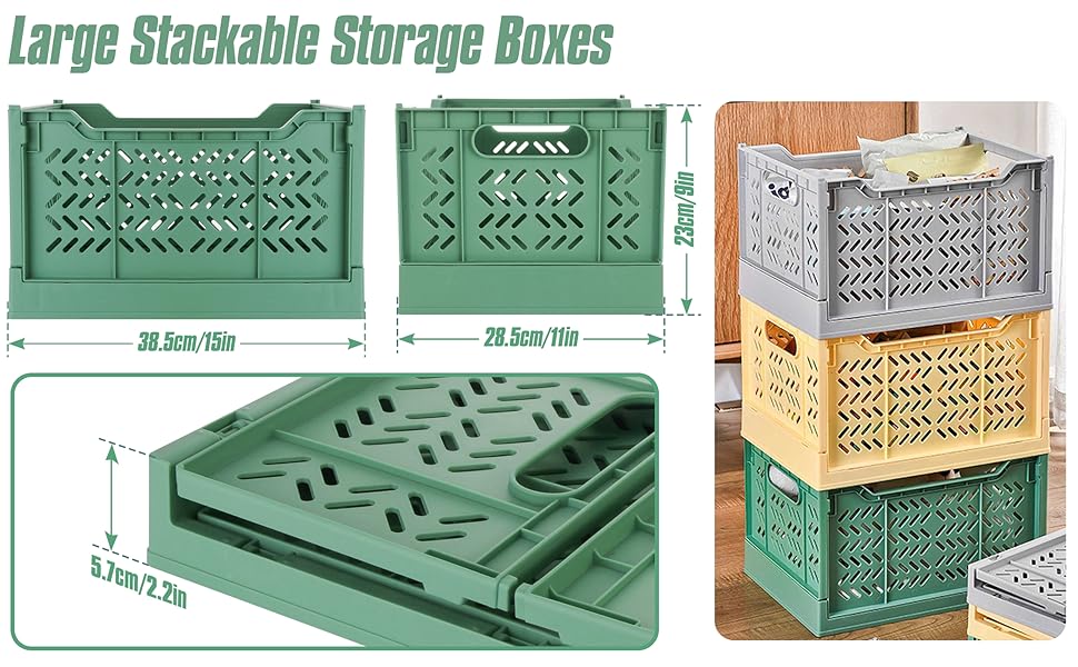 Volein 2 Pcs Collapsible Storage Boxes Stackable Plastic Storage Crates ...