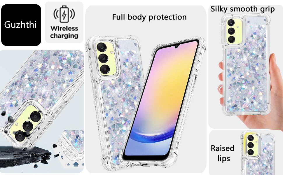 Amazon.com: Guzhthi for Samsung A25 5g Case: Clear Glitter Flowing Liquid Quicksand Cover ...